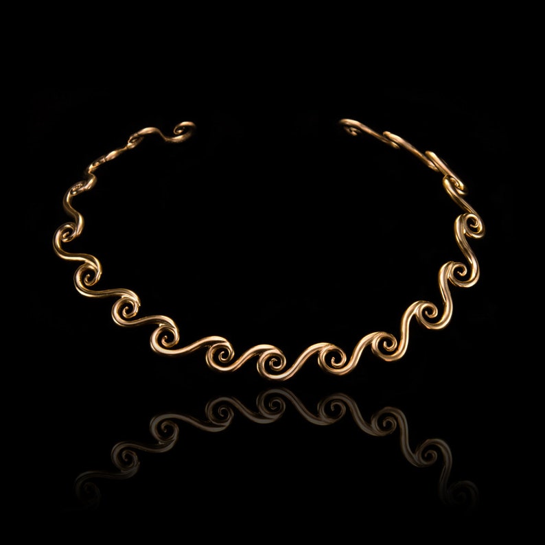 Gold Waves Necklace '' Aegean'' Handmade BRASS Gold-plated 18K With ...