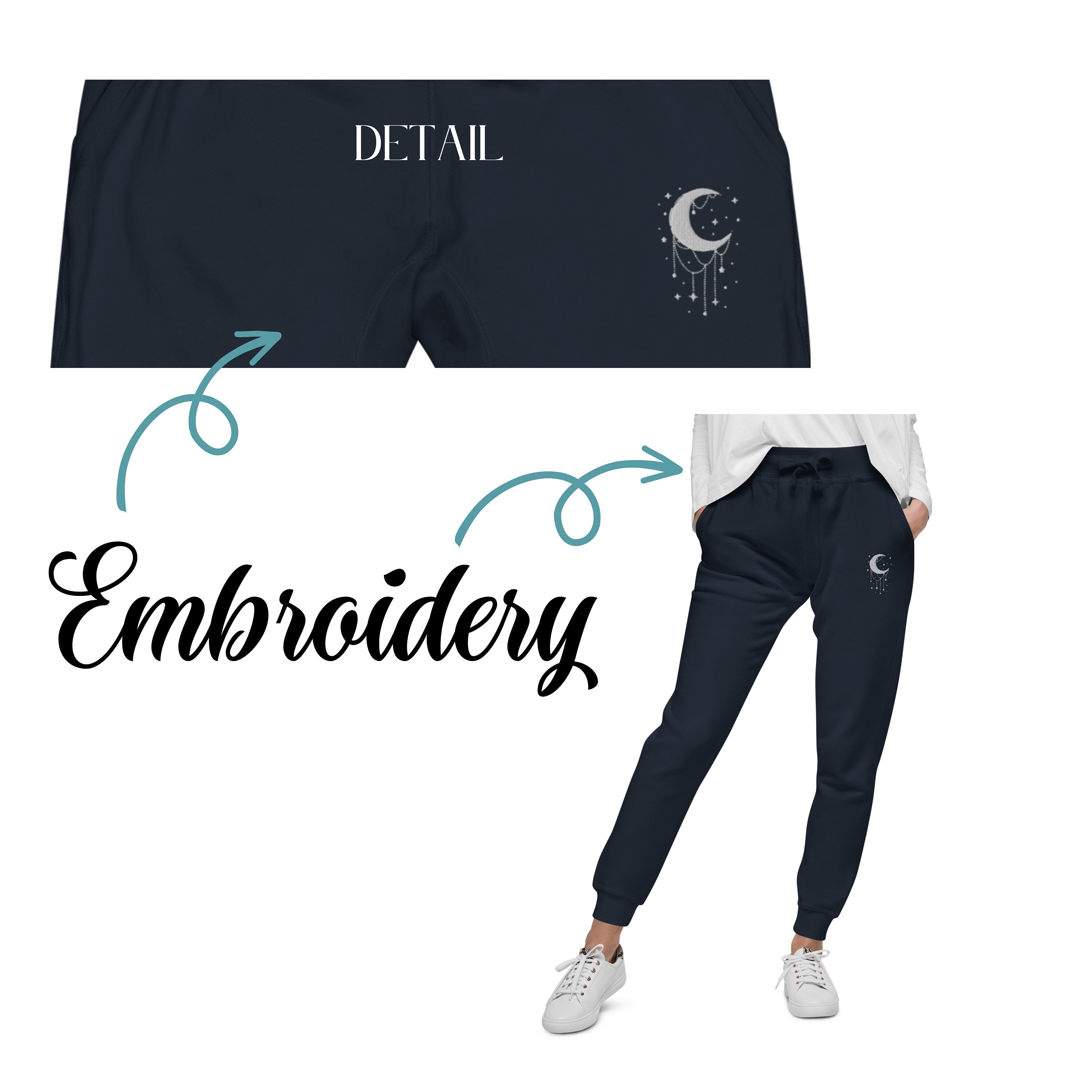 Celestial Moon Star Embroidered Unisex Fleece Sweatpants Cozy ...