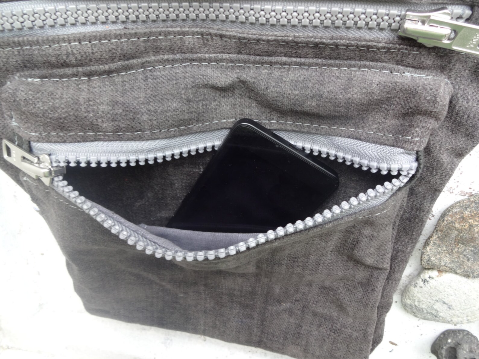 Gray Hip Bag Waxed Canvas Bum Bag Waxed Canvas Pouch | Etsy