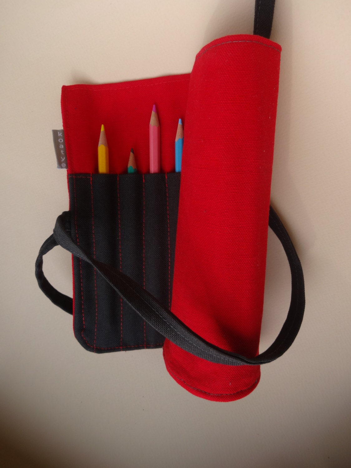 Roll up Pen Case, Red Pencil Case Handmade, Waldorf Roll Pencil Case ...