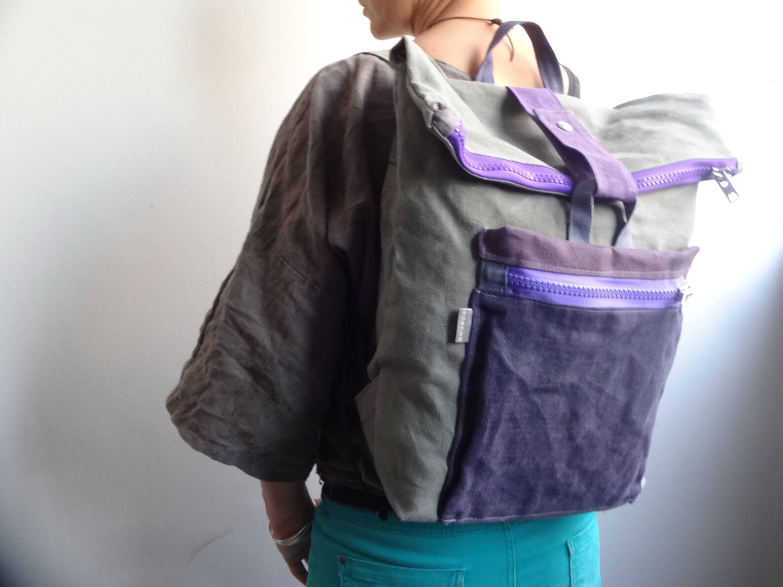 Backpack Waxed Canvas Roll Top Backpack Hipster Bag Waxed