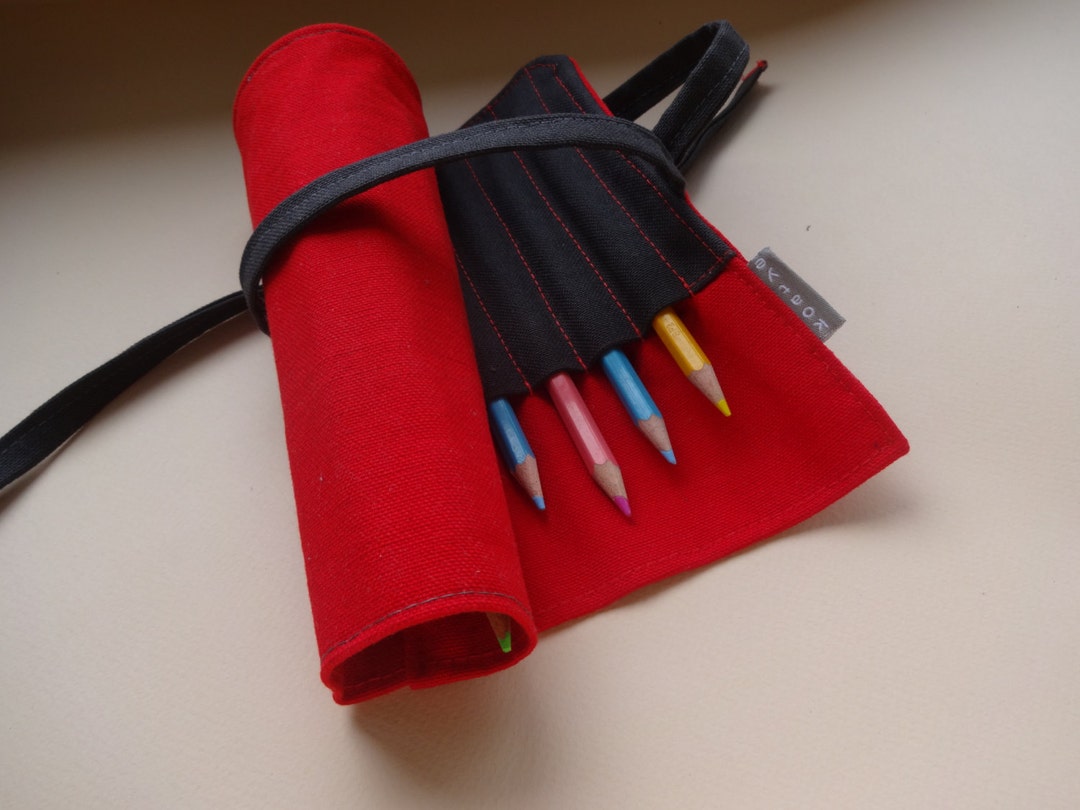 Roll up Pen Case, Red Pencil Case Handmade, Waldorf Roll Pencil Case ...