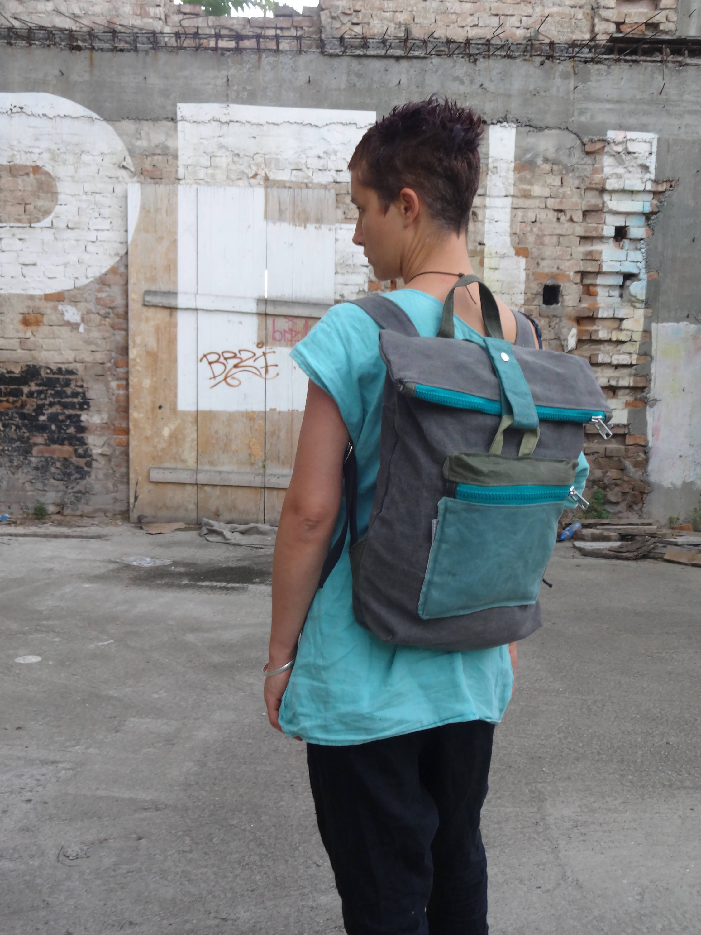 Backpack Waxed Canvas College Bag School Backpack Roll Top - Etsy