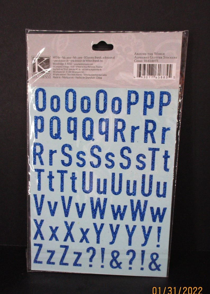 K&company Around the World Alphabet Blue Glitter Stickers 132 Pieces ...