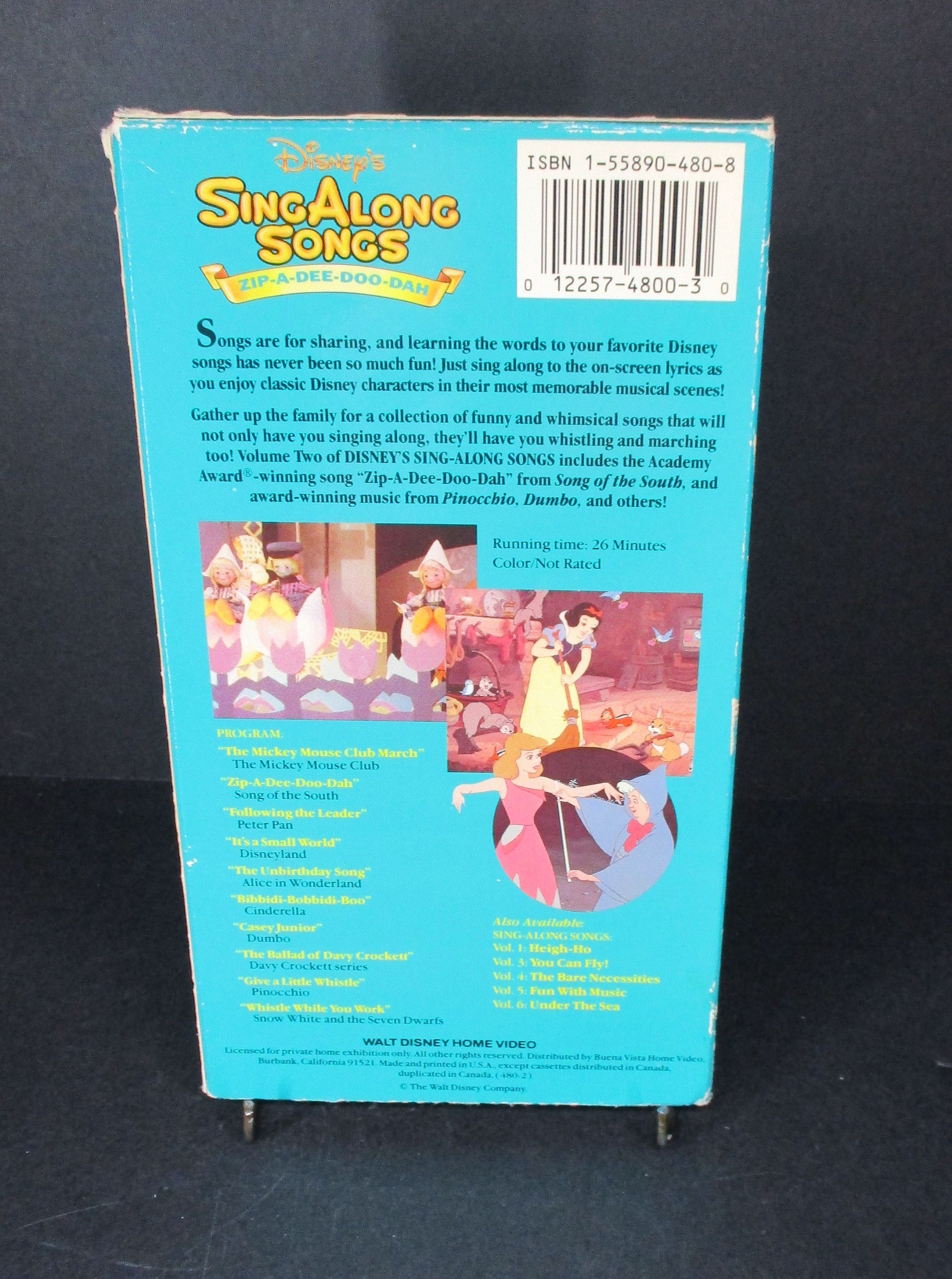 Disney Sing Along Songs Zip-a-dee-doo-dah Volume 2 (VHS, 1990) 10 Songs ...