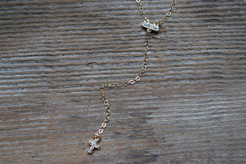 Dainty CZ Diamond Bar Cross Lariat Y Necklace - Etsy