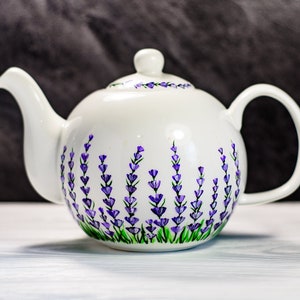 Ceramic Teapot Hand Painted Lavender Flowers Design, Personalized Women ...