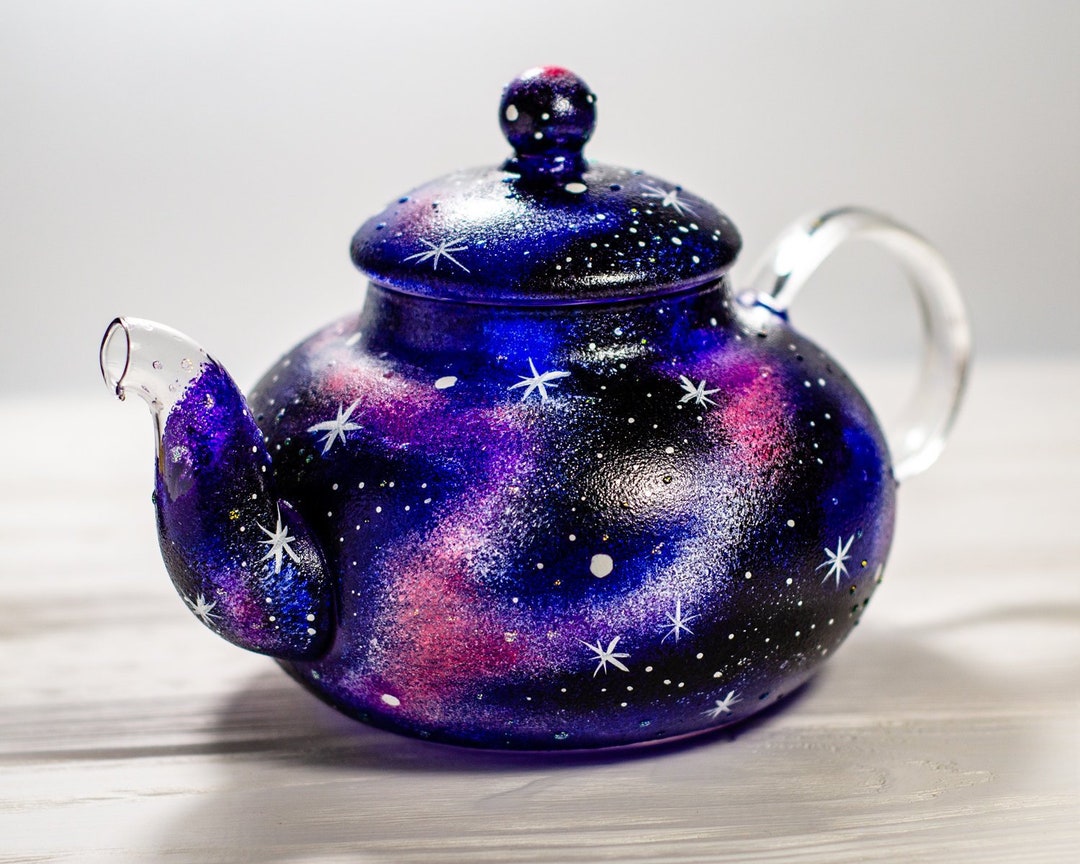 Celestial Wedding Gift Galaxy Teapot Glass Tea Pot Space Universe Stars ...
