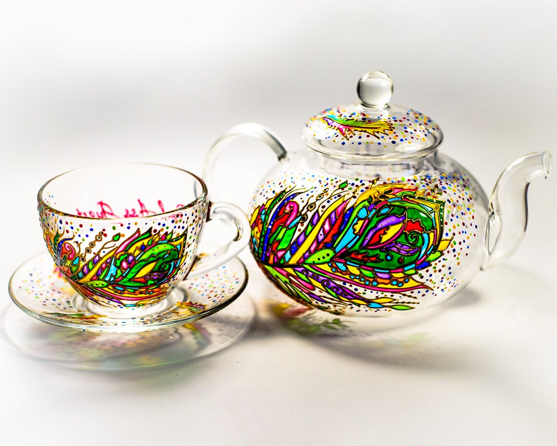 Tea Set Personalized Hostess Gift Teapot With Cups and Saucers | Etsy