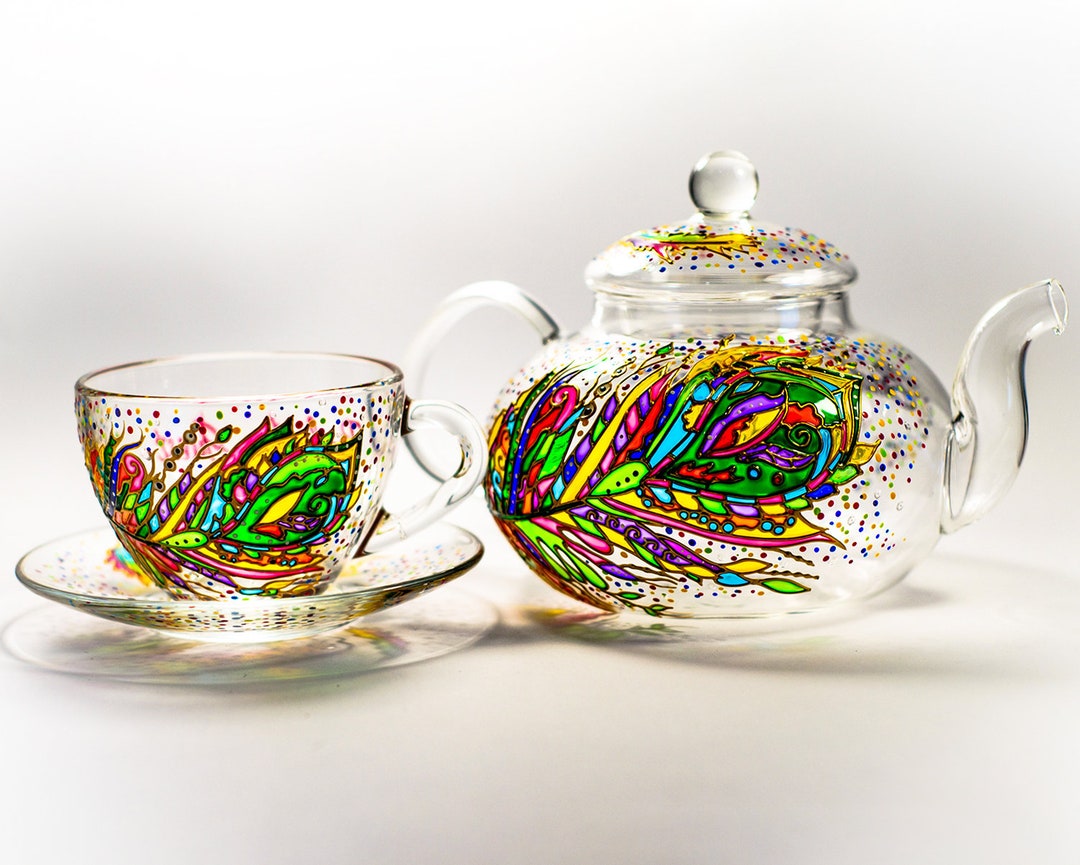 Tea Set Personalized Hostess Gift Teapot With Cups and Saucers Mom ...