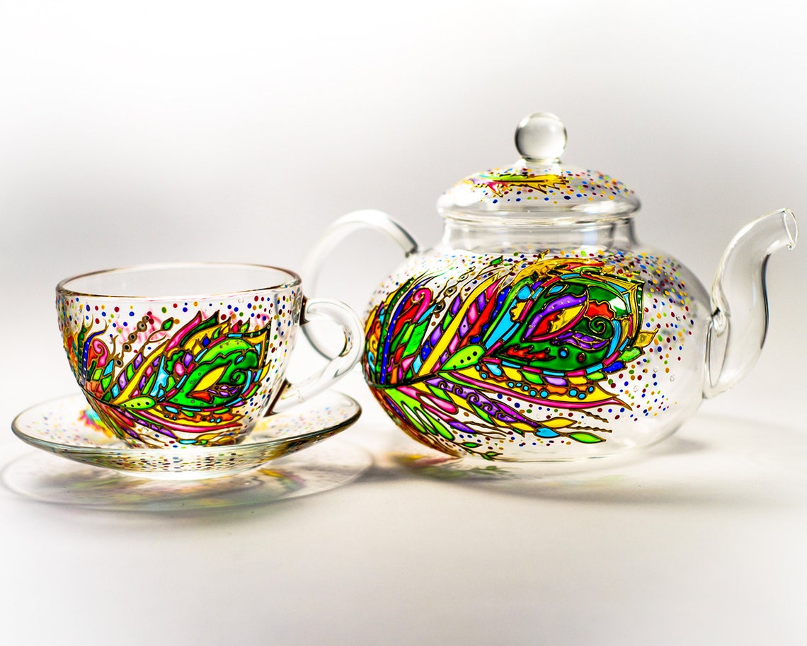 Tea Set Personalized Hostess Gift Teapot With Cups and Saucers Mom ...