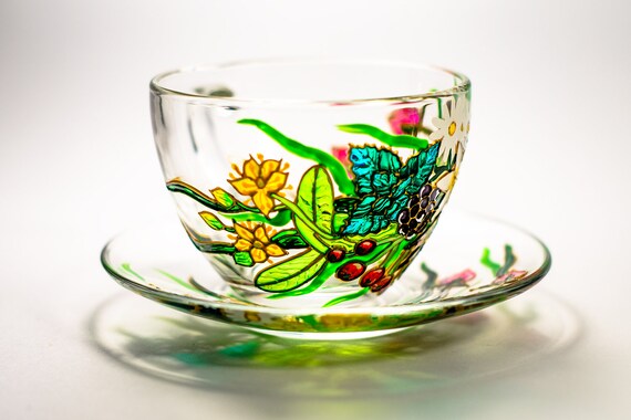 Hand Painted Botanical Tea Cup With Saucer Handmade Tea Set Floral Etsy Ireland
