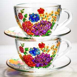 Tea Cups and Saucers Colorful Floral Tea Set 2 Cups With Saucers ...