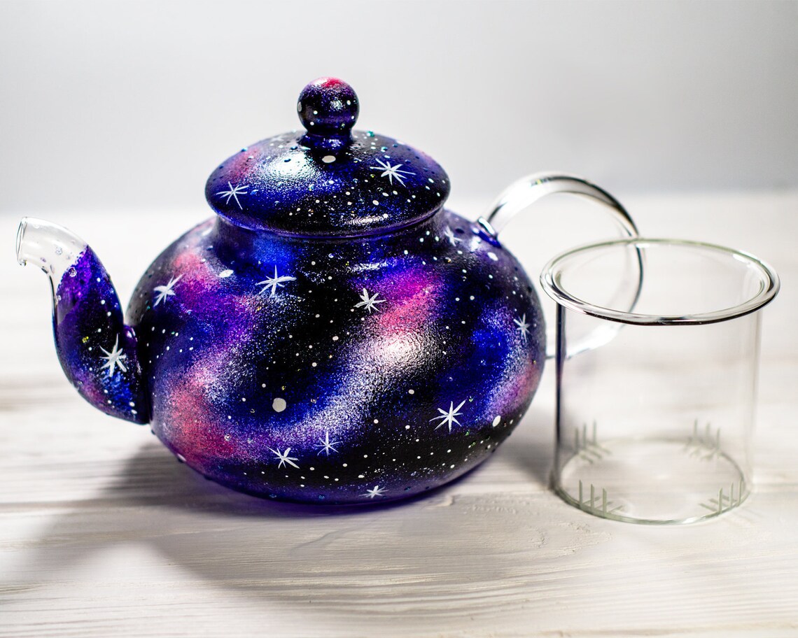 Celestial Wedding Gift Galaxy Teapot Glass Tea Pot Space | Etsy