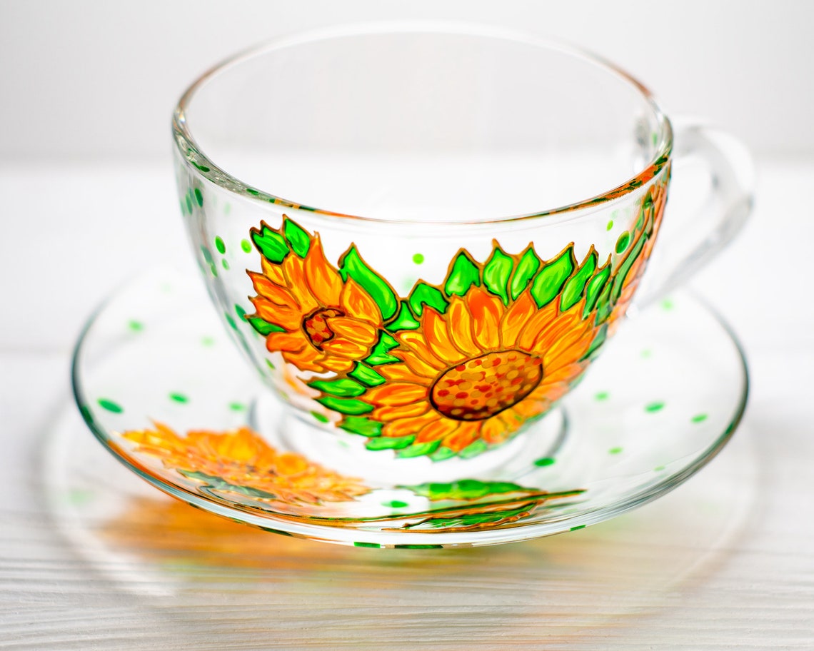 Sunflowers Tea Cup and Saucer Set Personalized Flowers Tea - Etsy