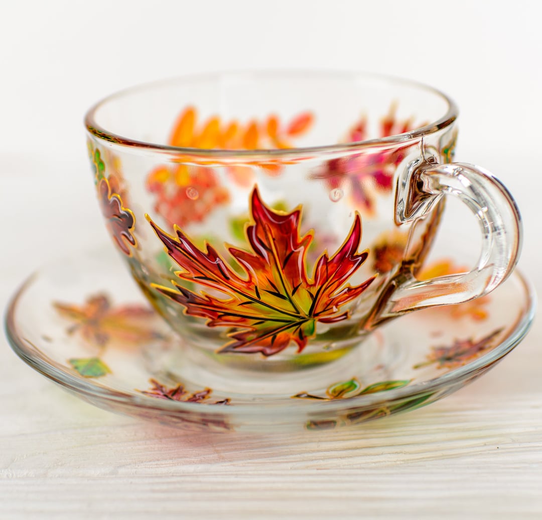 Hand Painted Fall Leaves Tea Cup and Saucer Set - Etsy