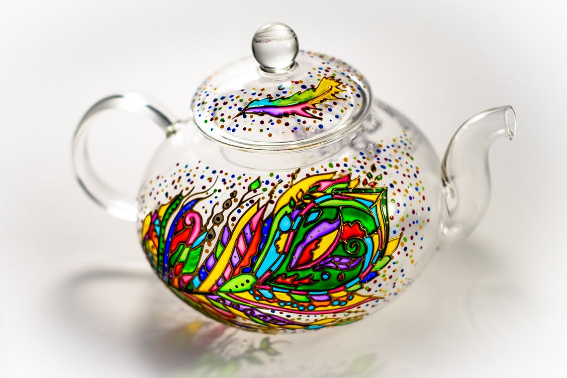 Hand Painted Glass Teapot Gift for Tea Lover Hostess Gift - Etsy