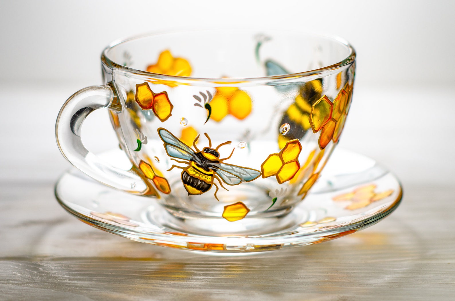 Mothers Day Gift, Hand Painted Glass Tea Set, Bee Teapot With Cups and ...