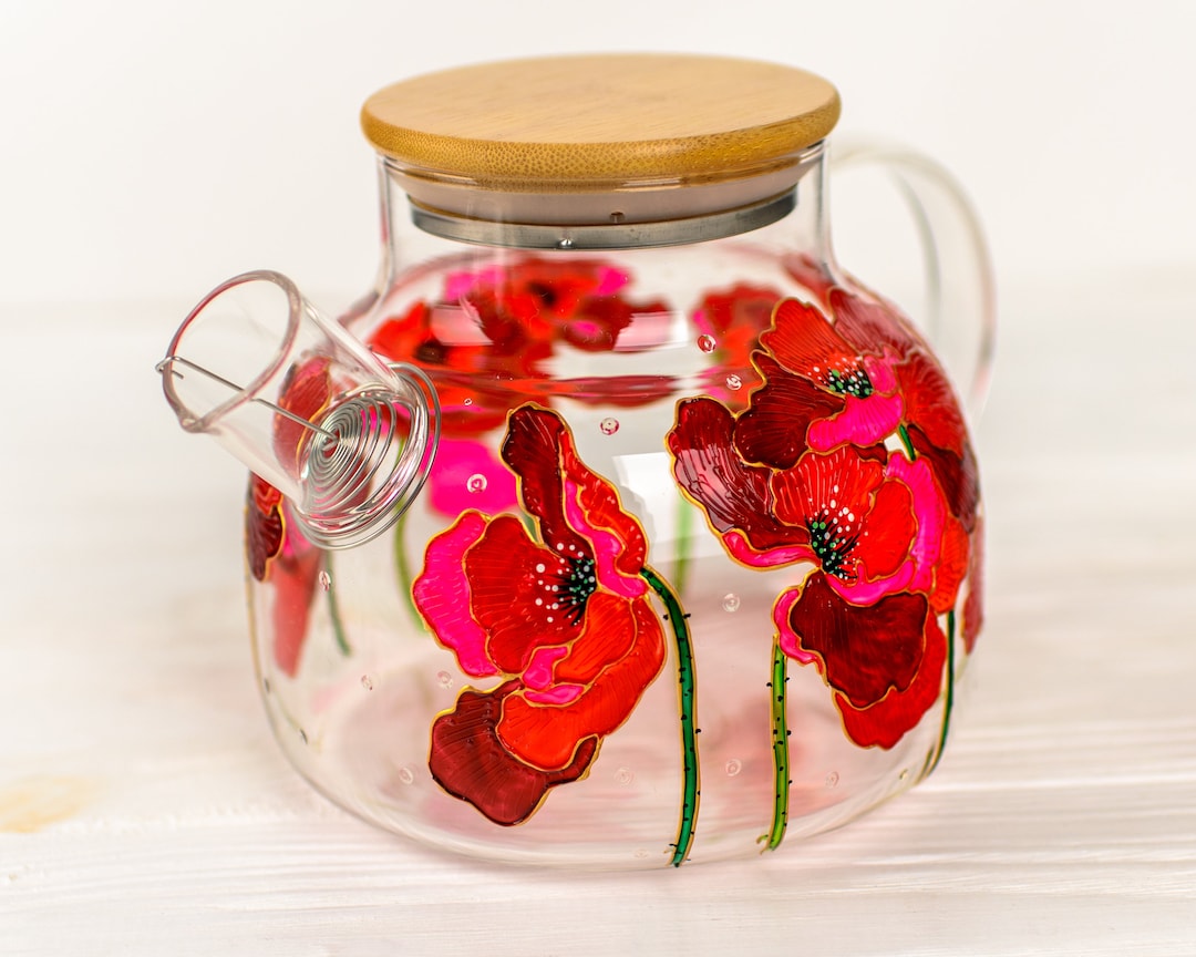 Red Poppies Teapot, Personalized Flowers Tea Pot Hand Painted - Etsy