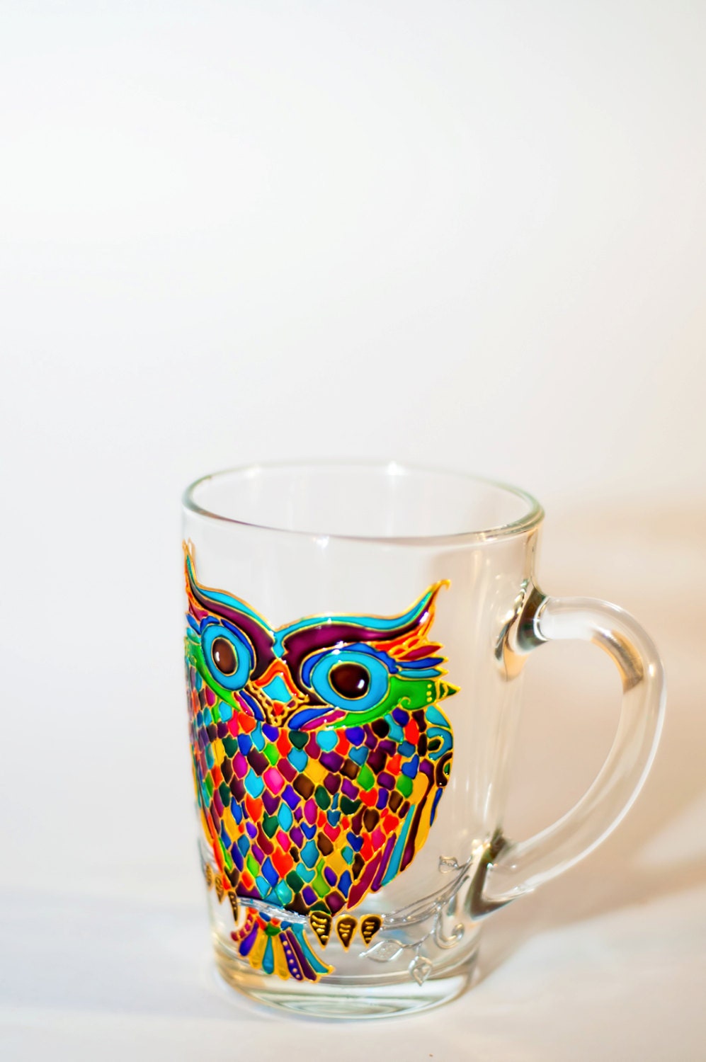 Owl Mug Painted Colorful Glass Mug Personalized Christmas Gift - Etsy