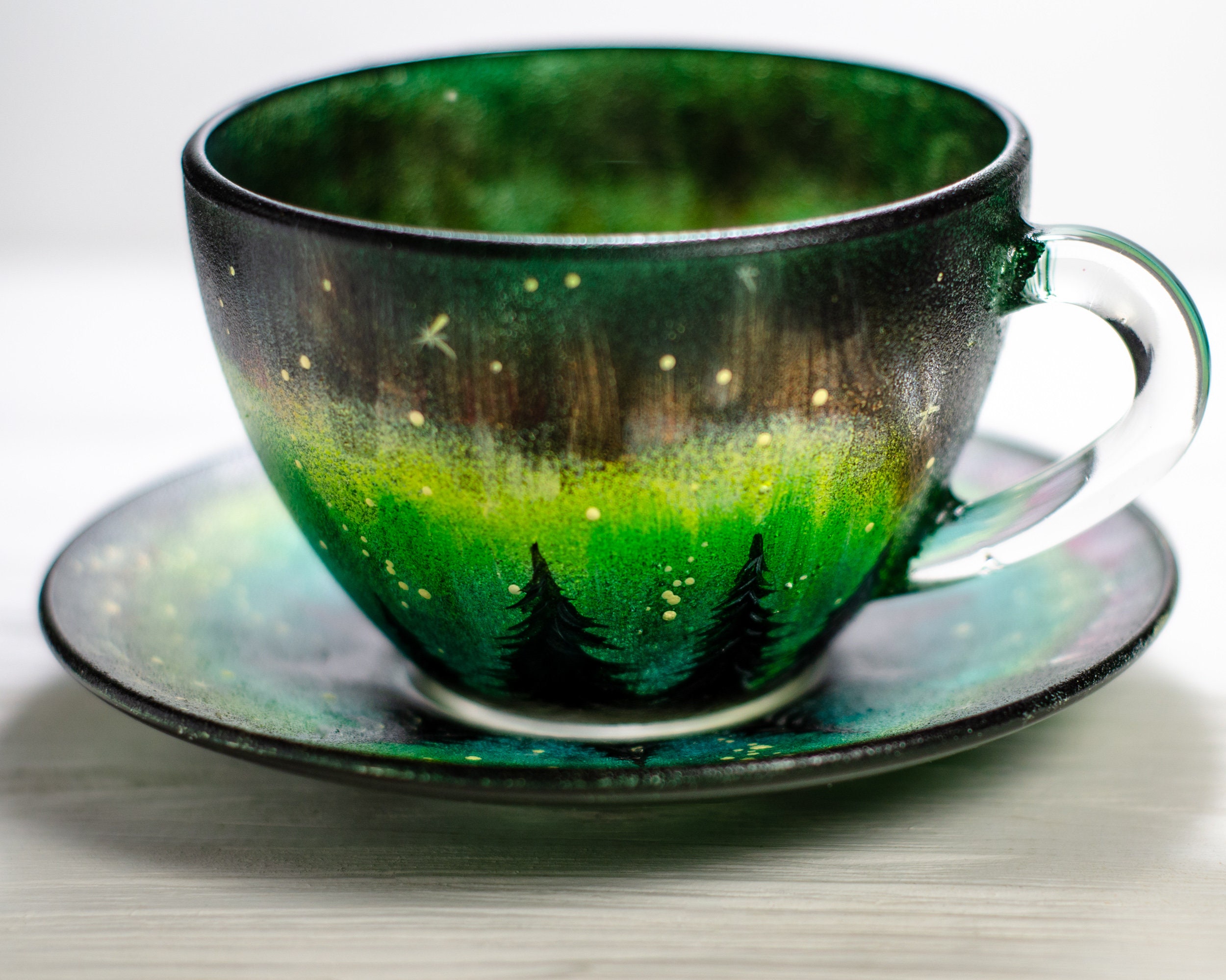 Northern Lights Tea Cup and Saucer Set, Personalized Aurora Borealis ...