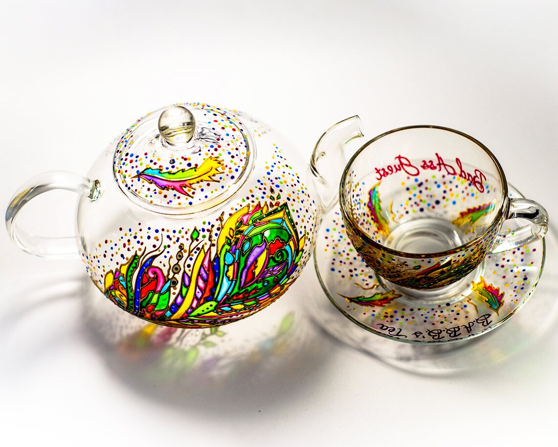 Tea Set Personalized Hostess Gift Teapot With Cups and Saucers | Etsy