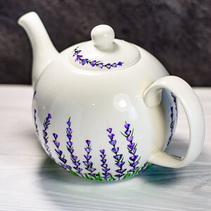 Ceramic Teapot Hand Painted Lavender Flowers Design, Personalized Women ...