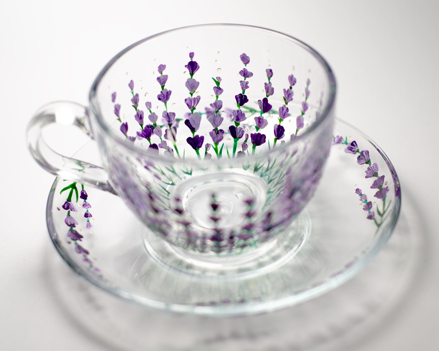 Lavender Floral Glass Teacup and Saucer Set, Personalized Tea Gift - Etsy