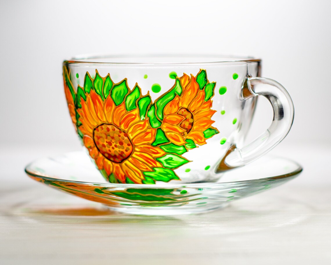Sunflowers Tea Cup and Saucer Set Personalized Flowers Tea - Etsy