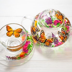 Birthday Butterfly Gift, Personalized Butterflies Tea Set, Teapot With ...