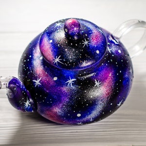 Celestial Wedding Gift Galaxy Teapot Glass Tea Pot Space Universe Stars ...