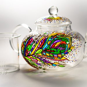 Hand Painted Glass Teapot Gift for Tea Lover Hostess Gift, Unique ...