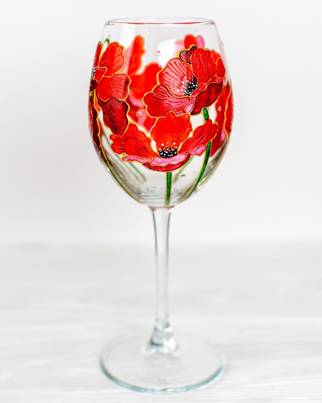 Hand Painted Red Poppies Wine Glass: Floral Birthday Gift - Etsy