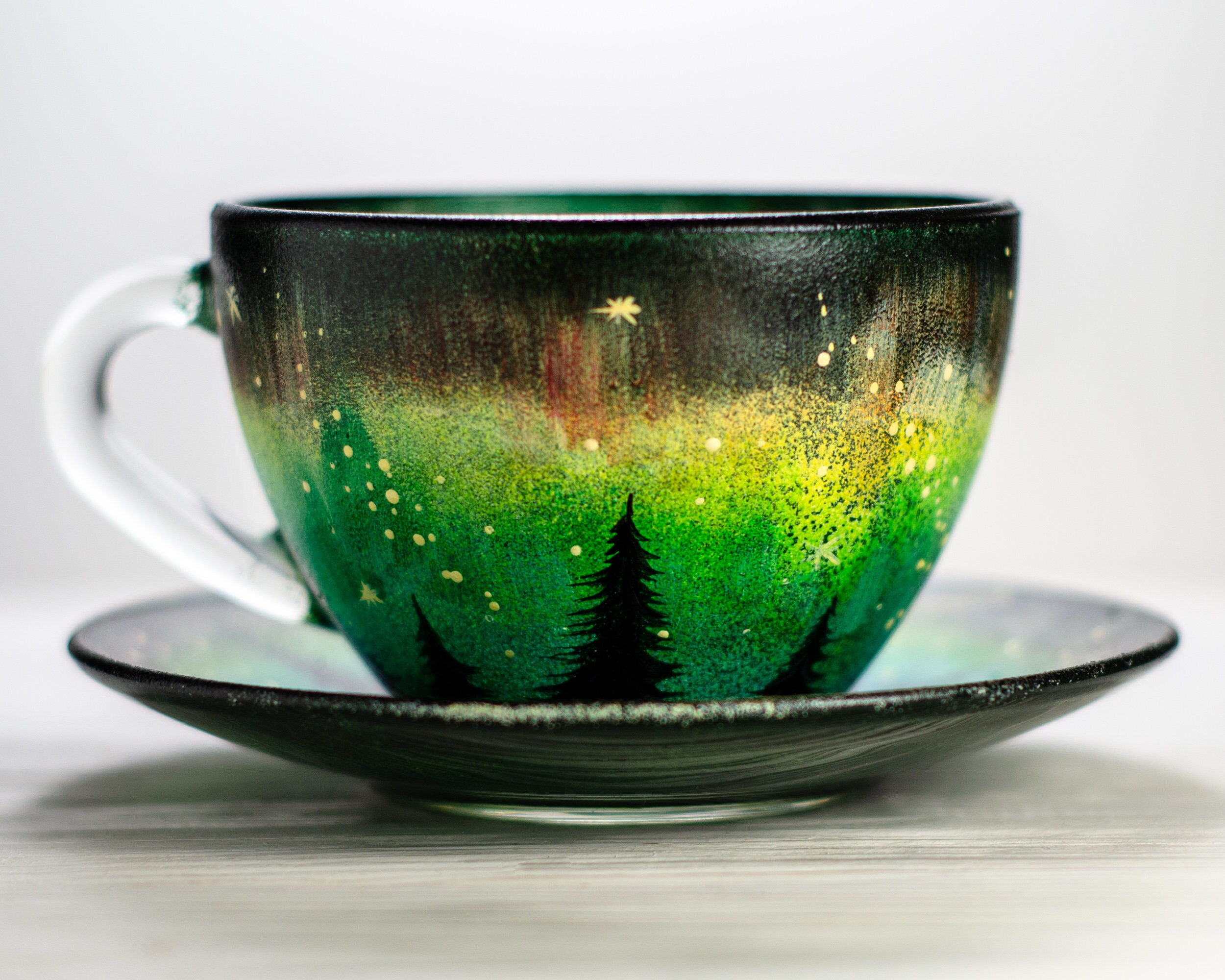 Tea Cup and Saucer Set, Aurora Borealis Tea Set Glass - Etsy