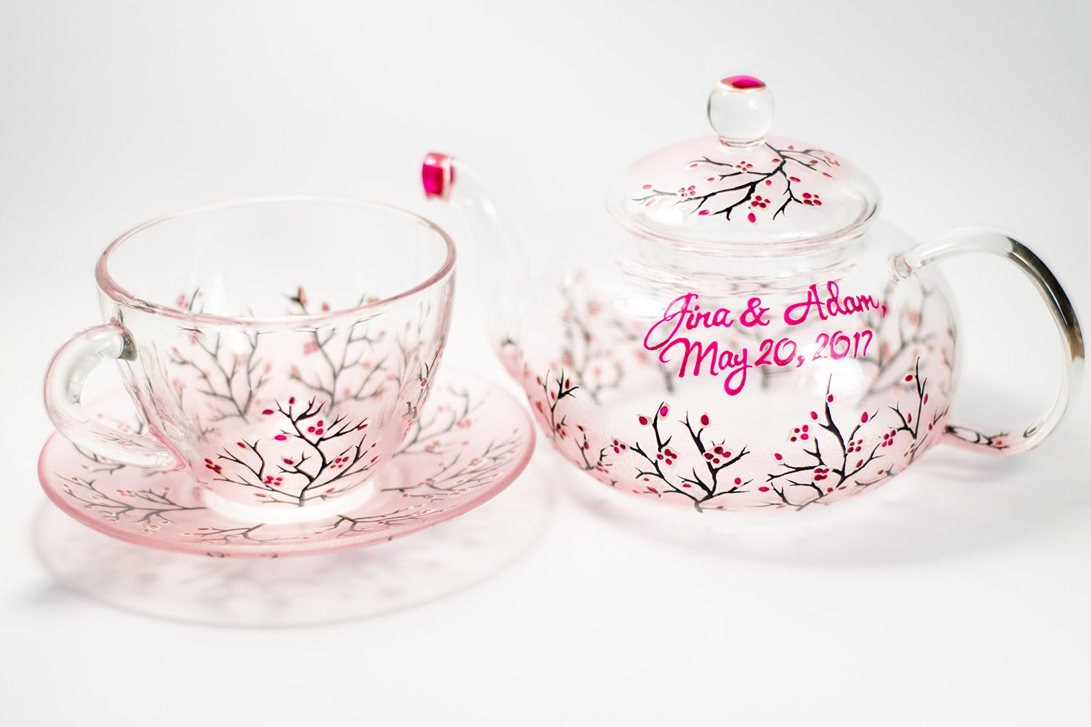 Personalized Tea Set Teapot With Cups and Saucers Cherry - Etsy