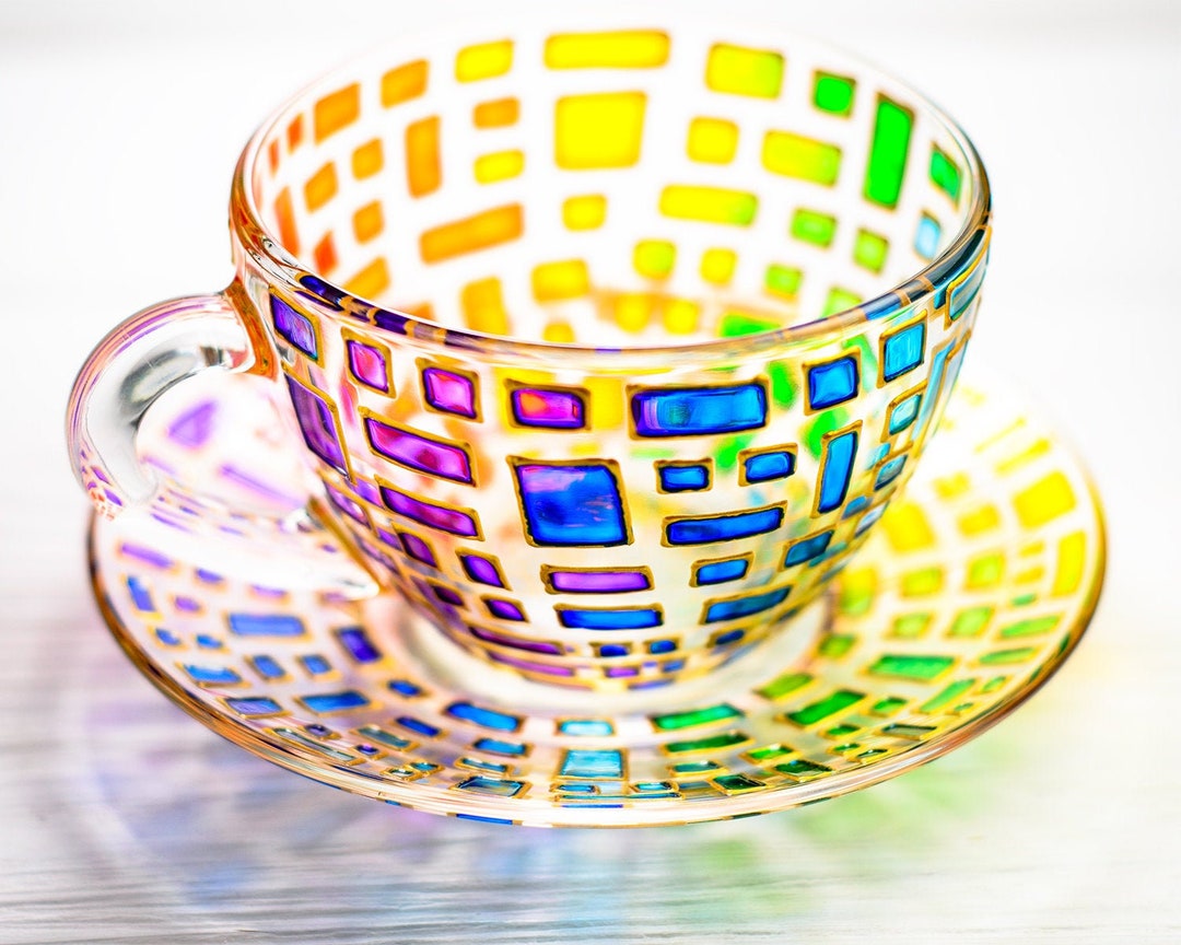 Colorful Tea Cup and Saucer Set: Personalized Rainbow Tea Set Handmade ...