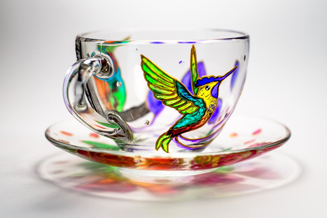 Personalized Tea Cup and Saucer Hummingbird Gift Hand Painted - Etsy