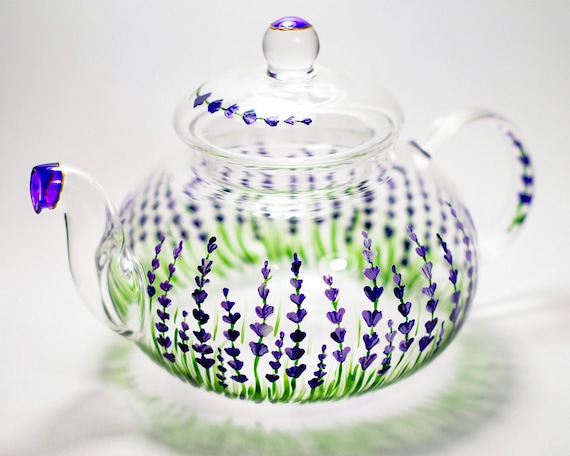 Lavender Teapot Rustic Hand Painted Glass Teapot With Infuser - Etsy