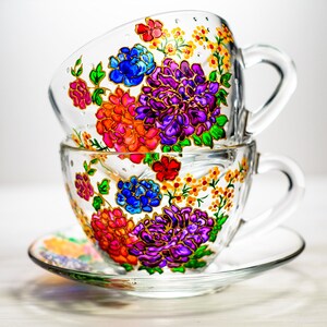 Tea Cups and Saucers Colorful Floral Tea Set 2 Cups With Saucers ...