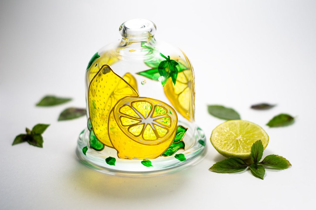 Glass Lemon Keeper: Hand-painted Kitchen Container With Lid - Etsy