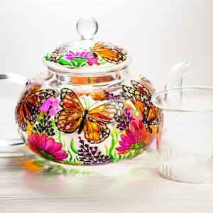Butterflies Tea Set Hand Painted Teapot With Cups and Saucers ...