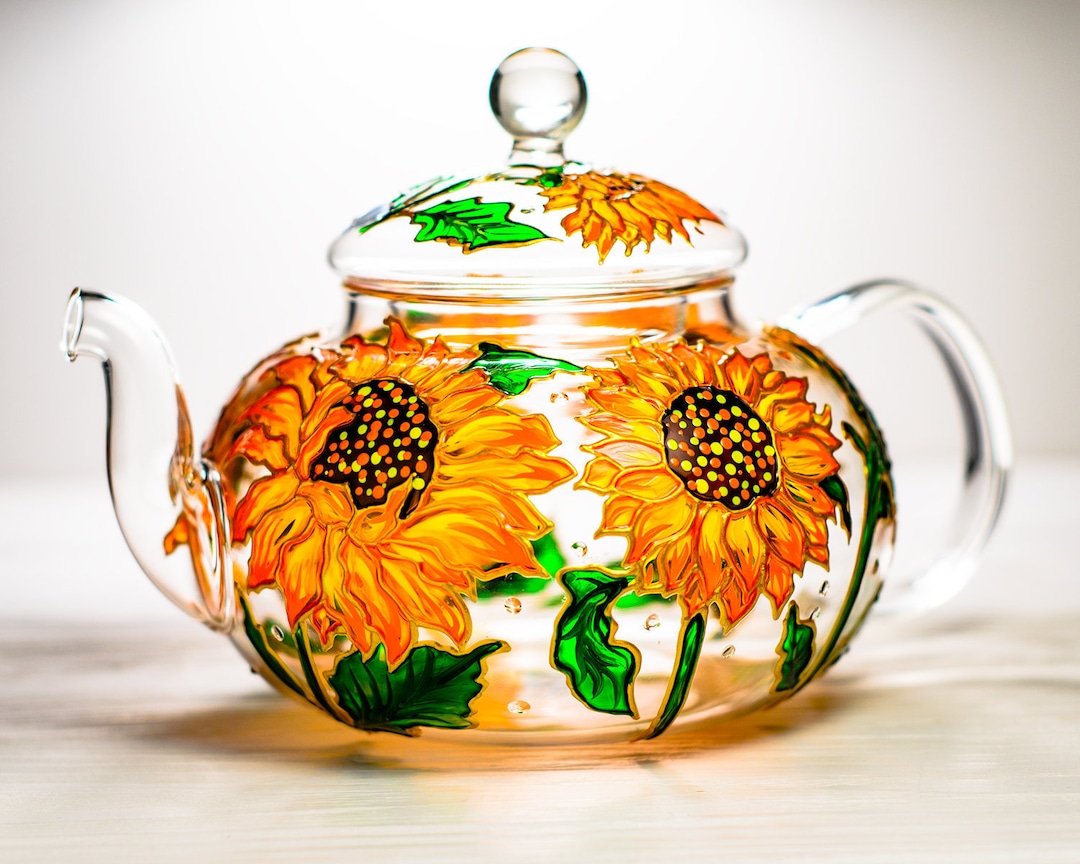 Personalized Glass Teapot, Sunflowers Tea Pot, Floral Gift for Mom - Etsy