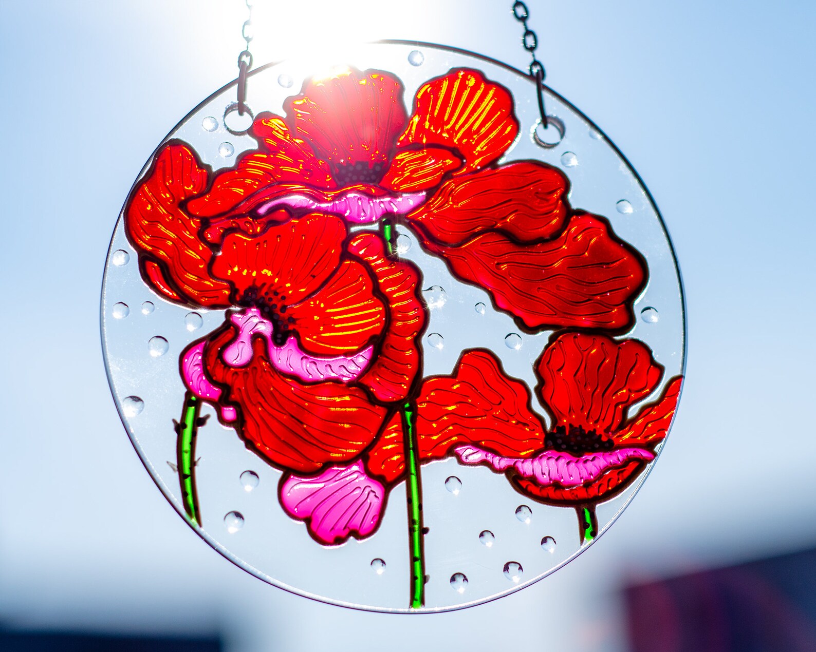 Poppy Ornament Stained Glass Decor Red Poppies Window Hanging | Etsy