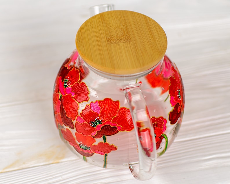 Red Poppies Teapot, Personalized Flowers Tea Pot Hand Painted - Etsy