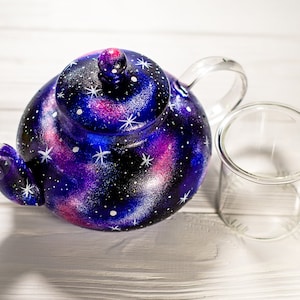 Celestial Wedding Gift Galaxy Teapot Glass Tea Pot Space Universe Stars ...