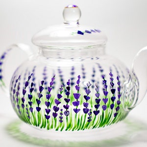 Lavender Teapot Rustic Hand Painted Glass Teapot With Infuser Tea Party ...