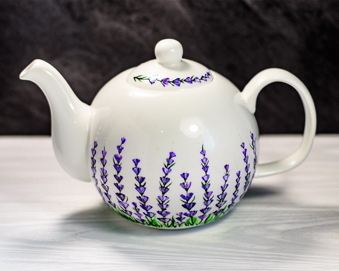 Ceramic Teapot Hand Painted Lavender Flowers Design | Etsy
