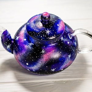 Celestial Wedding Gift Galaxy Teapot Glass Tea Pot Space Universe Stars ...
