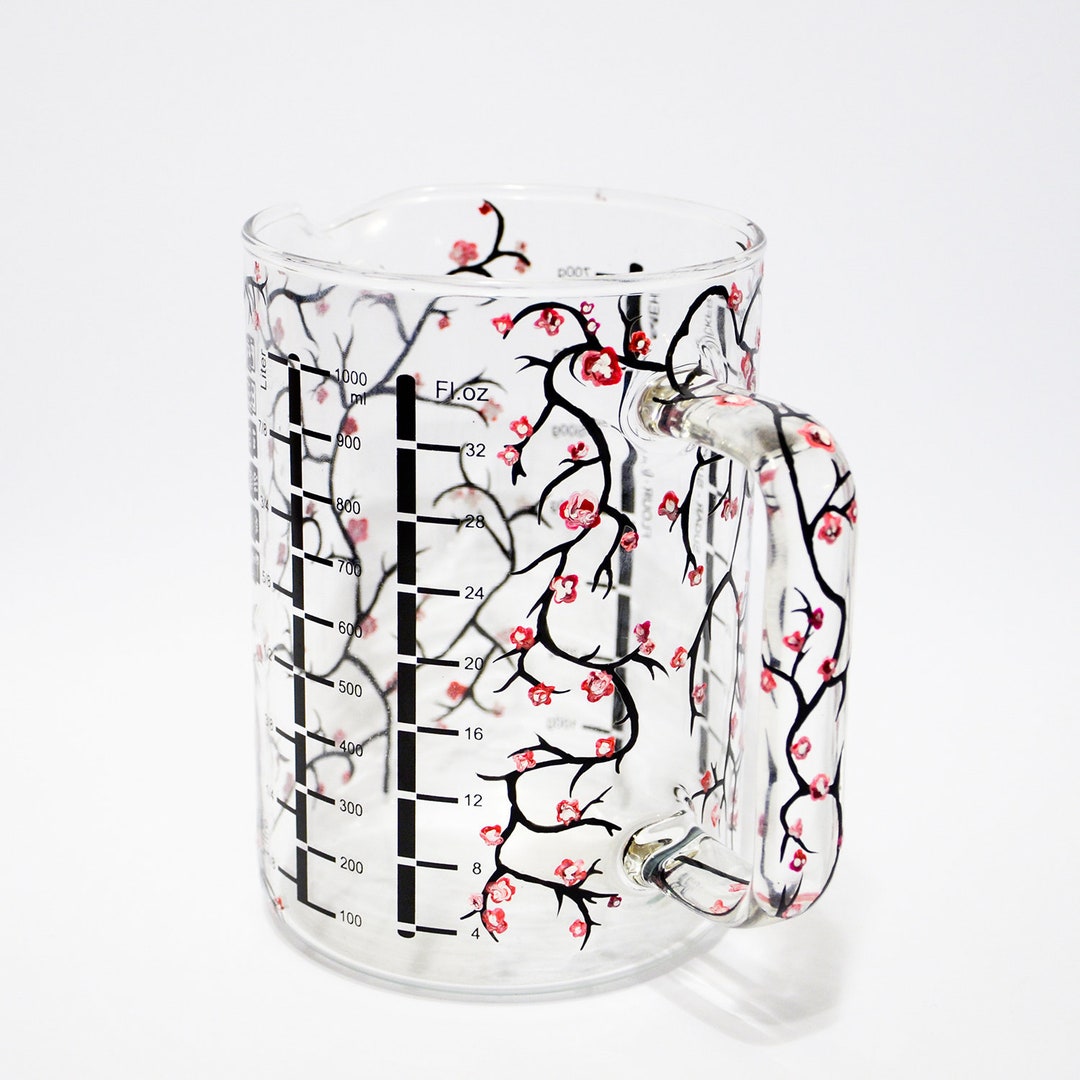 Glass Measuring Cup, Hostess Gift, Cooking Utensils Pink Cherry Blossom ...