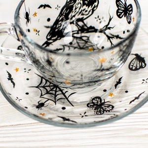 Gothic Tea Cup and Saucer Set, Black Raven Teacup, Personalised ...